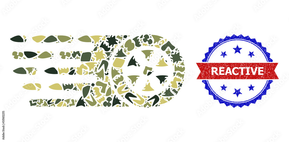 Military camouflage mosaic of rush wheel icon, and bicolor scratched ...