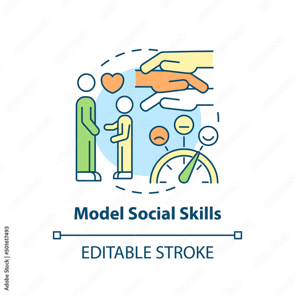 Model social skills concept icon. Positive behavior strategy. Trauma ...
