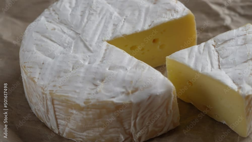 Video Stock Rotating Camembert cream cheese, close-up, dairy product ...