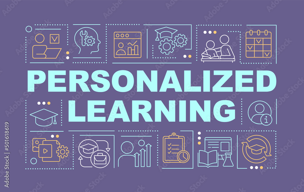 Personalized learning word concepts dark purple banner. Individual ...