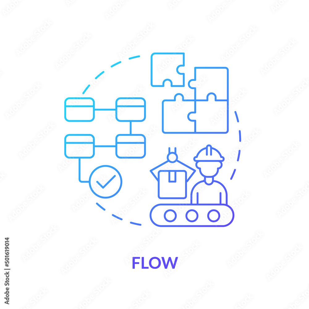 Flow blue gradient icon. Production chain. Machine industry. Lean ...