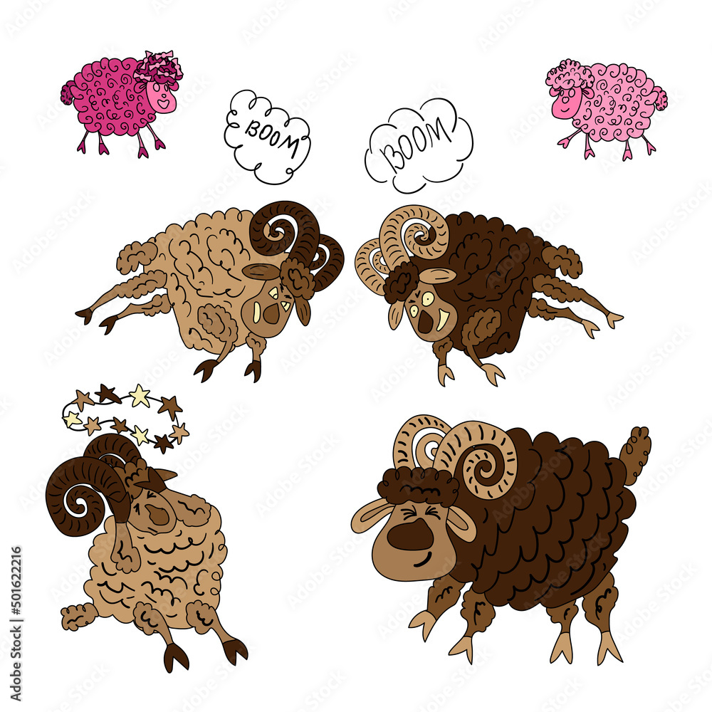 2 sheep and 4 sheep set. Hand-drawn drawing on a white background ... 2 sheep and 4 sheep set. Hand-drawn drawing on a white background ...