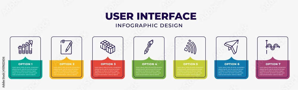user interface infographic design template with bars chart interface ascending, writing square ...