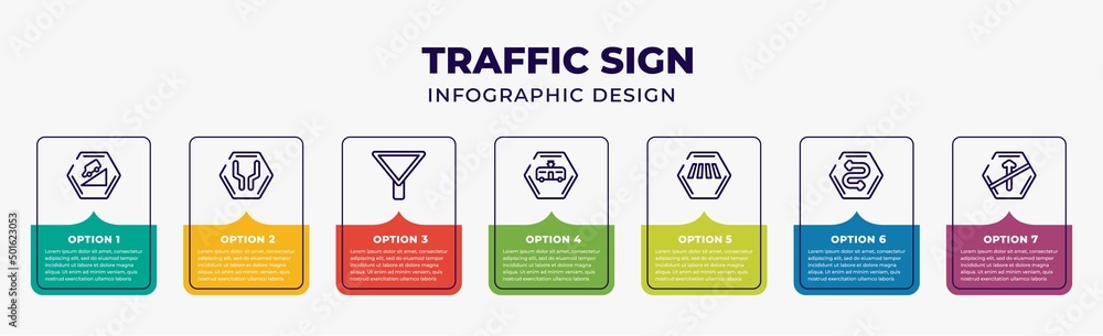 traffic sign infographic design template with steep descent, wide road ...