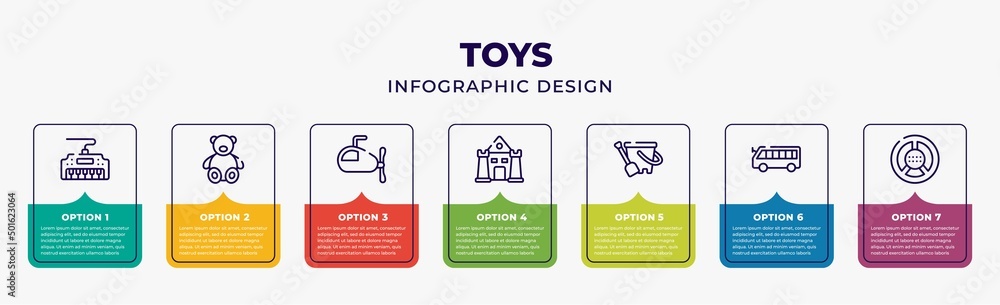 toys infographic design template with piano toy, teddy bear toy ...