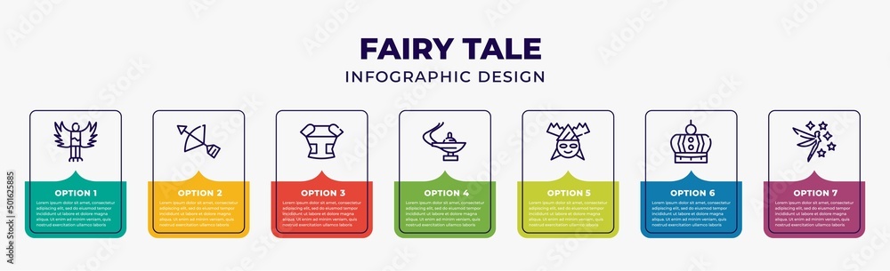 Vecteur Stock fairy tale infographic design template with harpy, bow ...