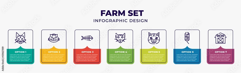farm set infographic design template with maine coon cat, persian cat ...