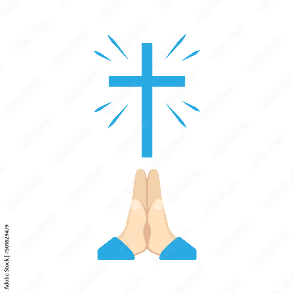 Christian prayer vector concept. Prayer hands and cross symbol. Prayer ...