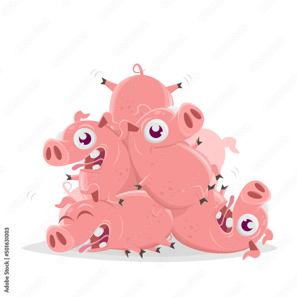 funny cartoon illustration of a heap of pigs Stock Vector | Adobe Stock
