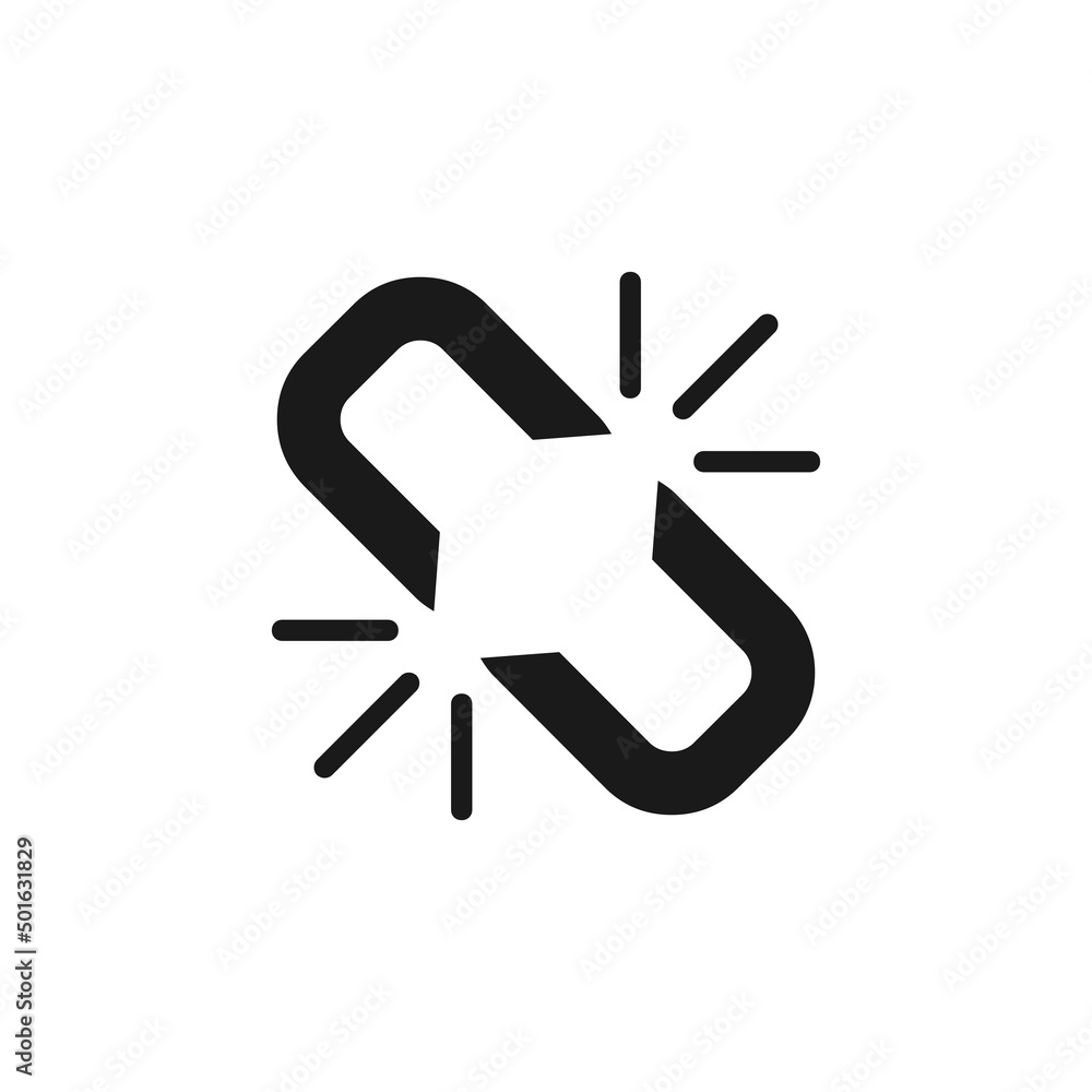 Unlink vector icon. Wreck chain link symbol. Failure disconnection ...