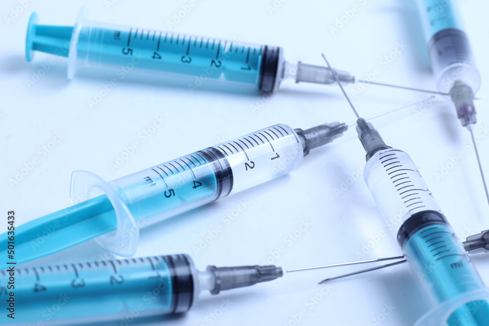 Medical syringe on a white background. A syringe for injection. The ...