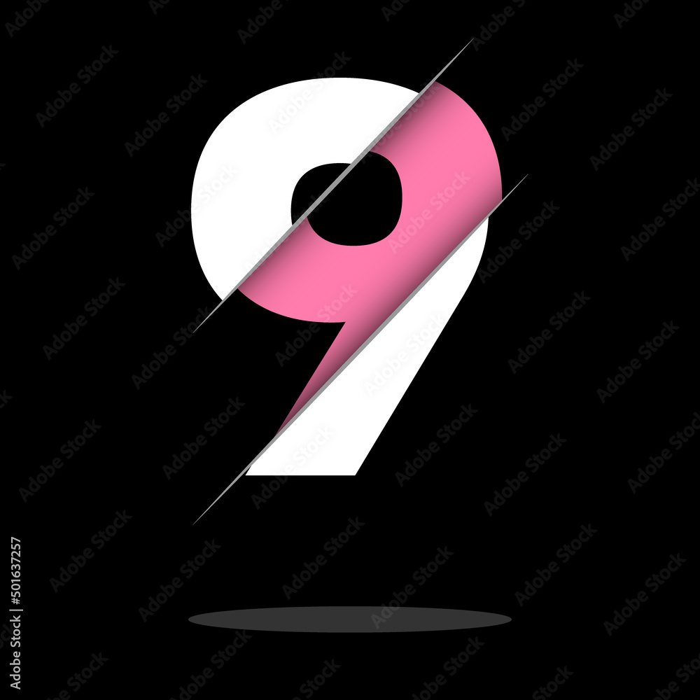 Paper cut number Nine letter. Realistic 3D multi layers papercut effect ...