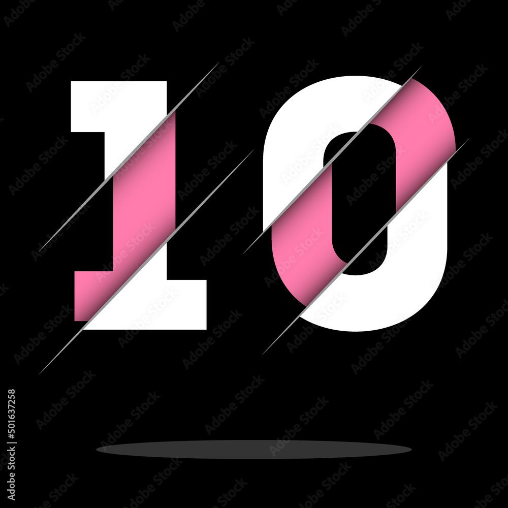 Number Ten, 10 isolated on white background with shadow. Vector ...