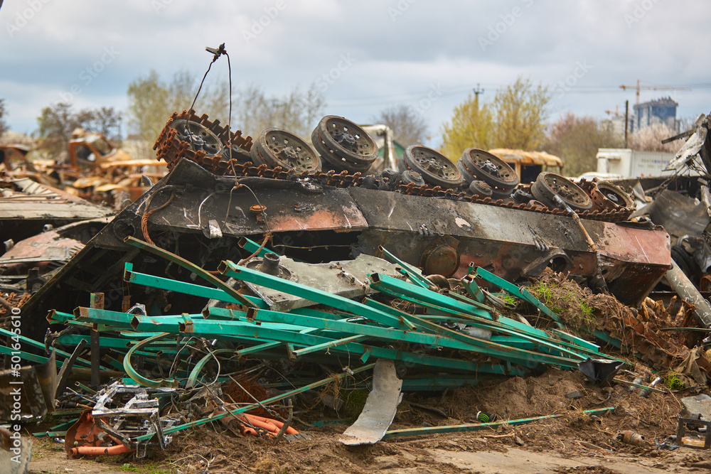 destroyed Russian tank. Russian tank at the cemetery of Russian ...