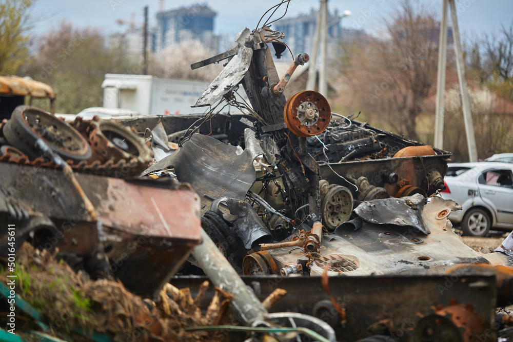 destroyed Russian tank. Russian tank at the cemetery of Russian ...