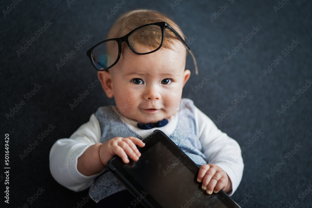 intelligent Cute baby genius who looks like a little student well ...