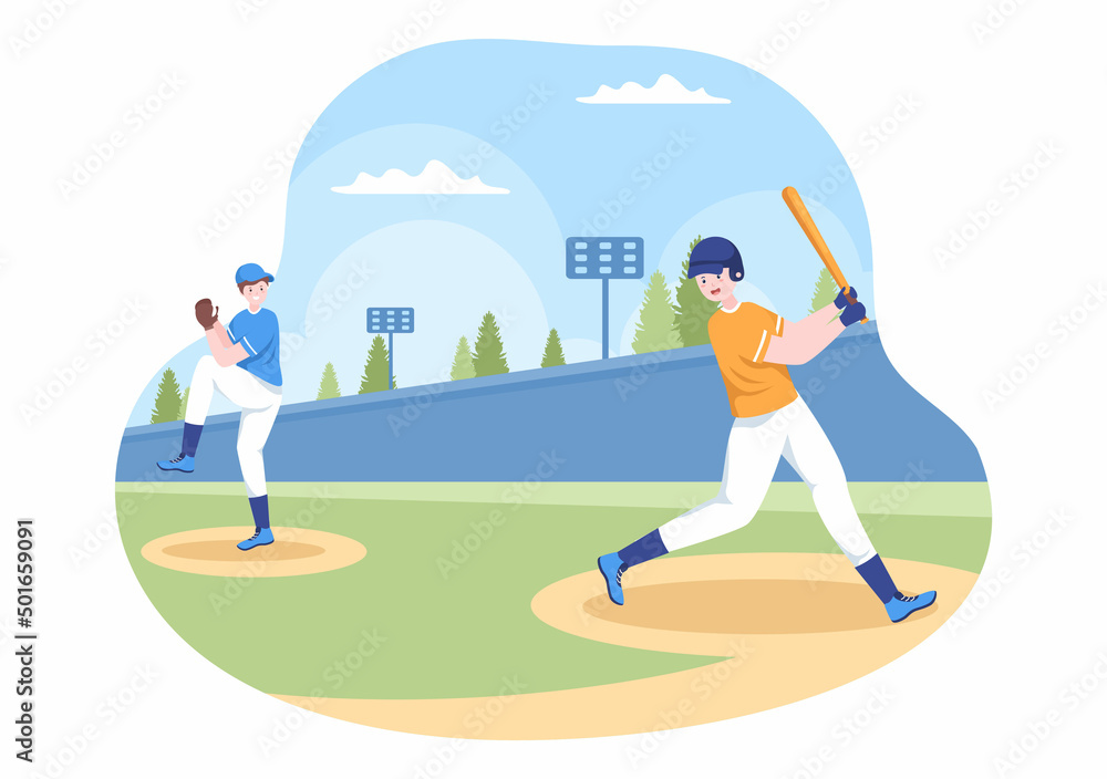 Baseball Player Sports Throwing, Catching or Hitting a Ball with Bats ...