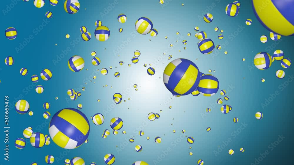 3D 4K Animation of falling volleyball balls on a black background and ...