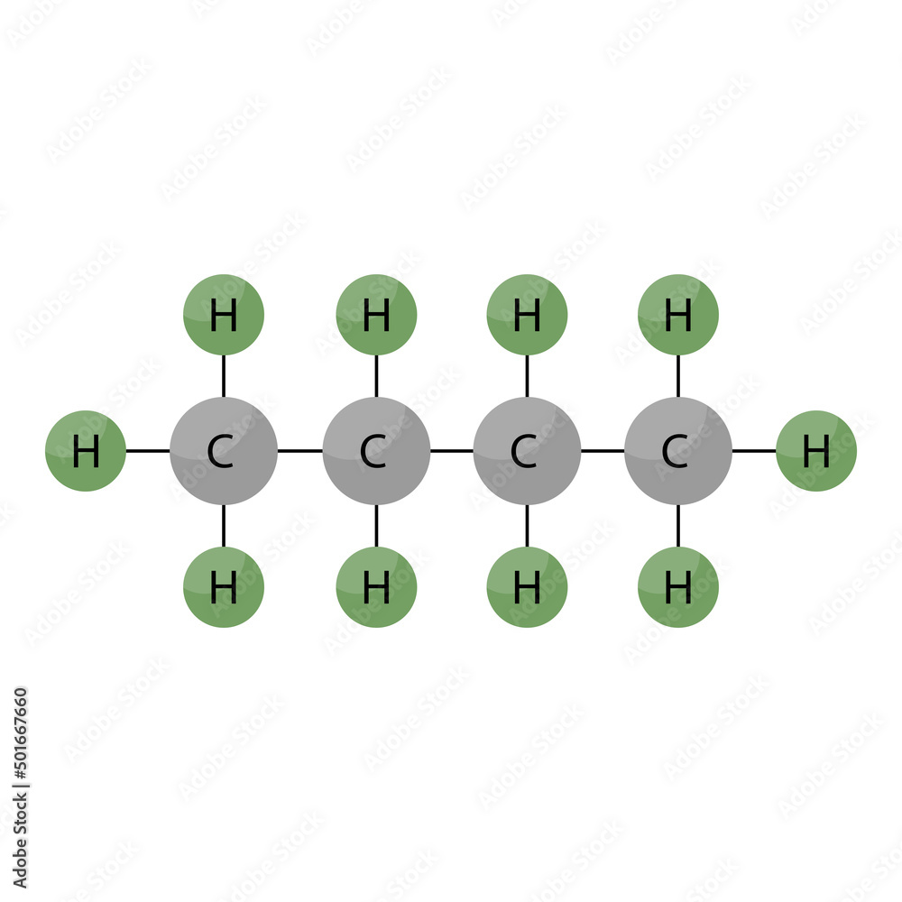 Butane, organic chemical compound, molecule. Stick model and ...