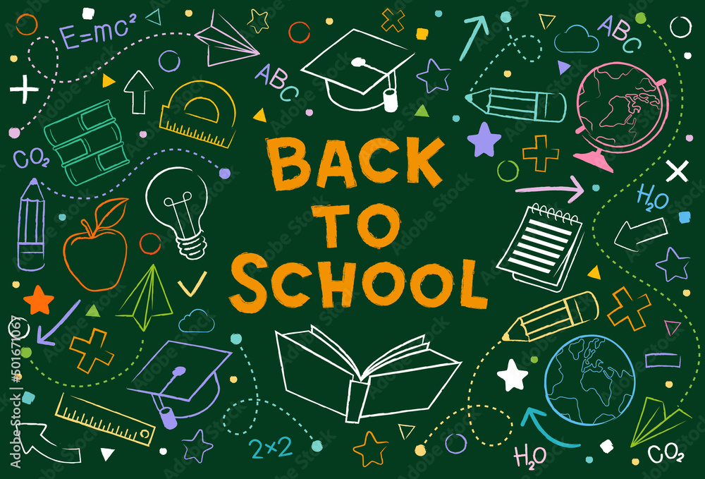 School background concept. Pattern with doodles. Web page design ...