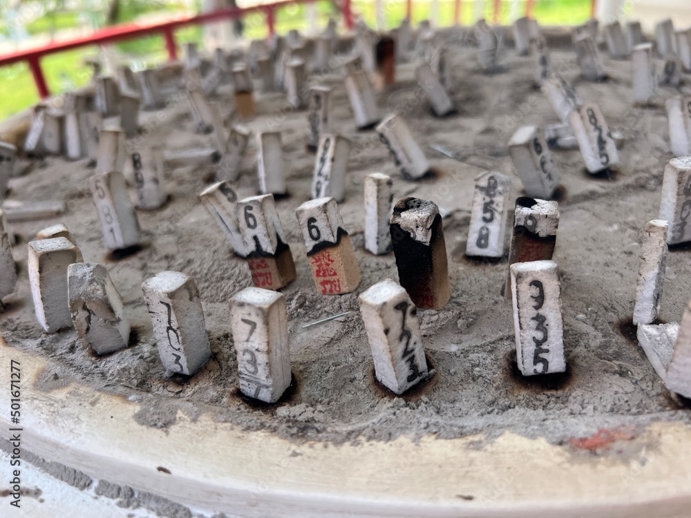 The numbers on the incense sticks. Lucky number for lotto or Thai ...