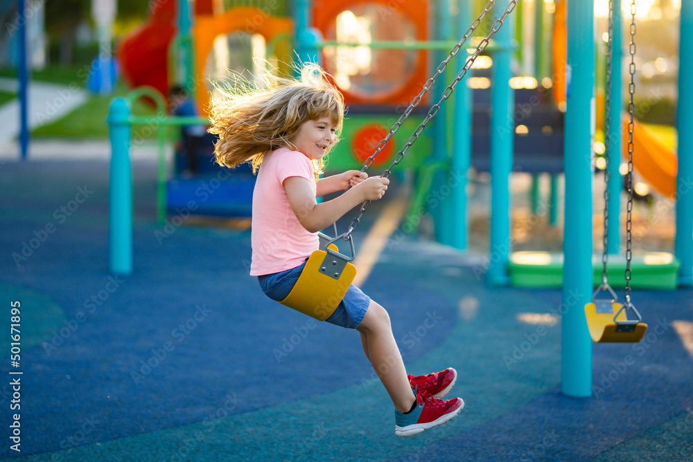 Colorful playground on yard in the park. Child playing on the ...
