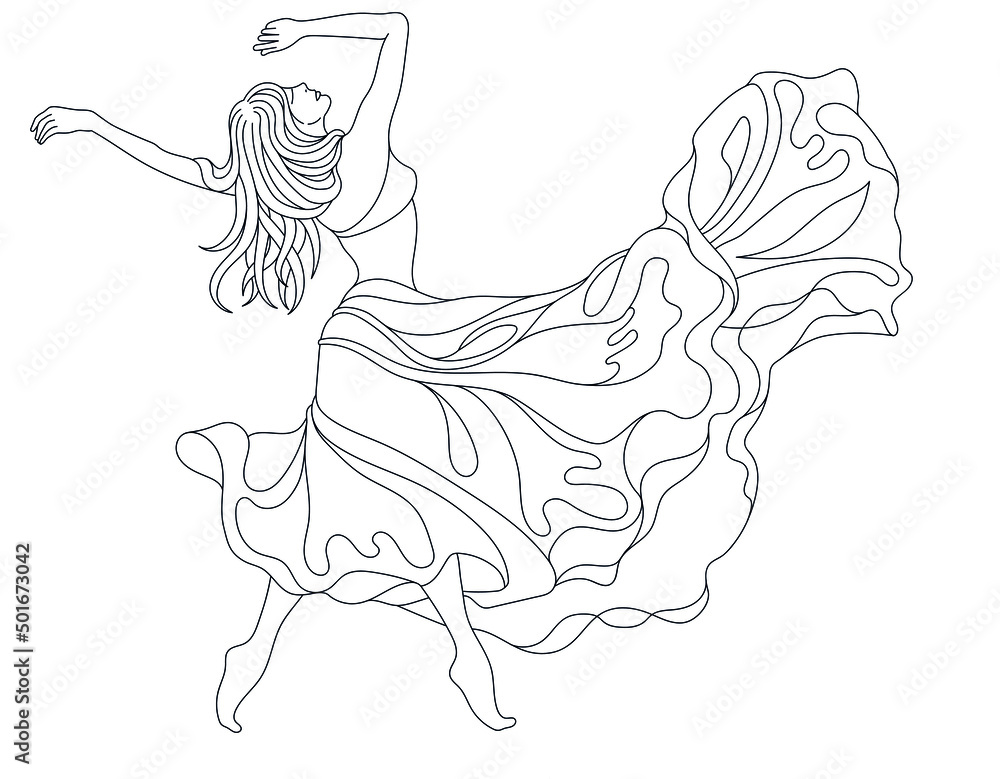 beautiful dancing girl illustration, pose sketch line art Stock Vector ...