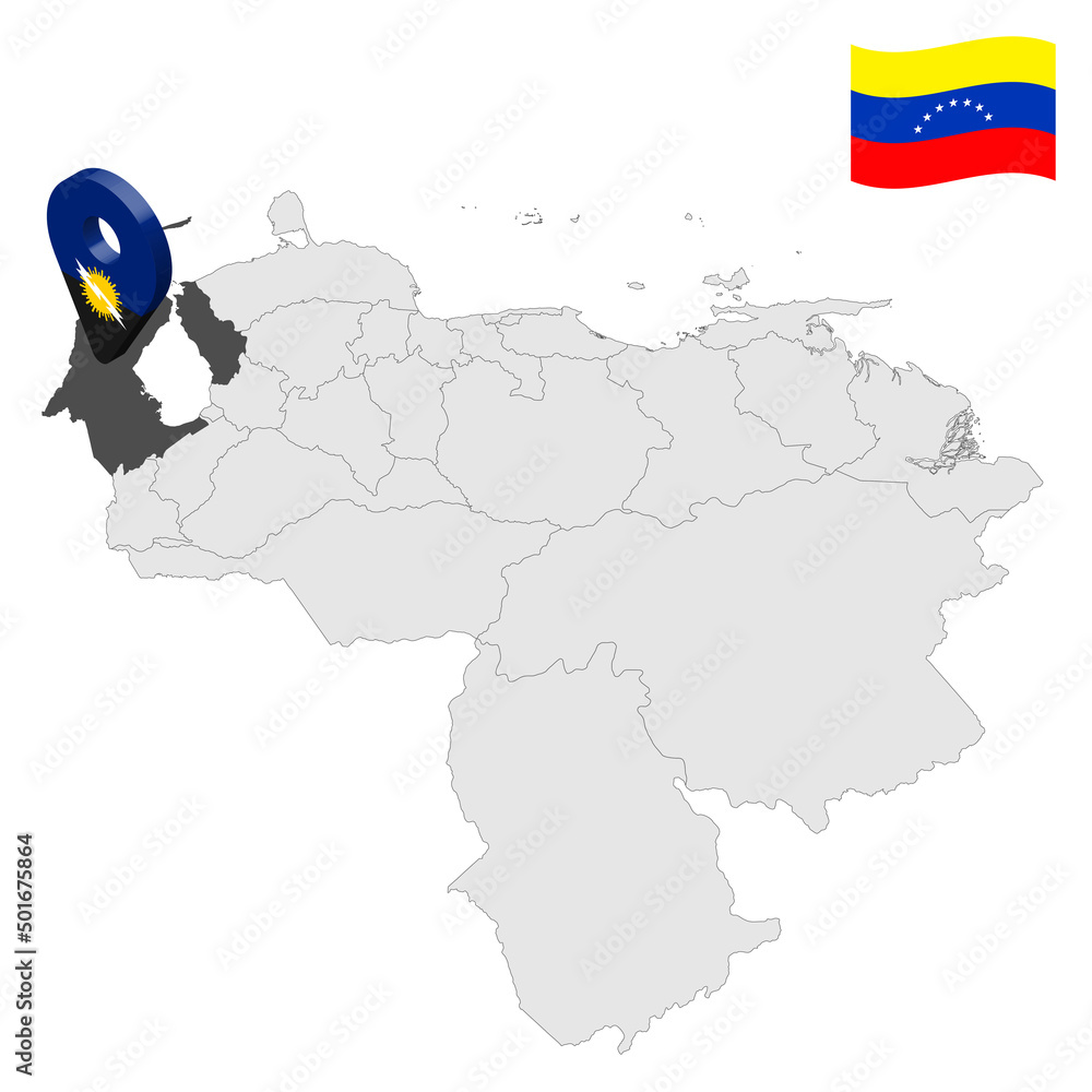 Location Zulia State on map Venezuela. 3d location sign similar to the ...