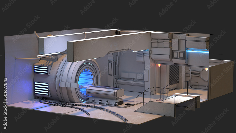 Science fiction interior environment of technology laboratory on space ...