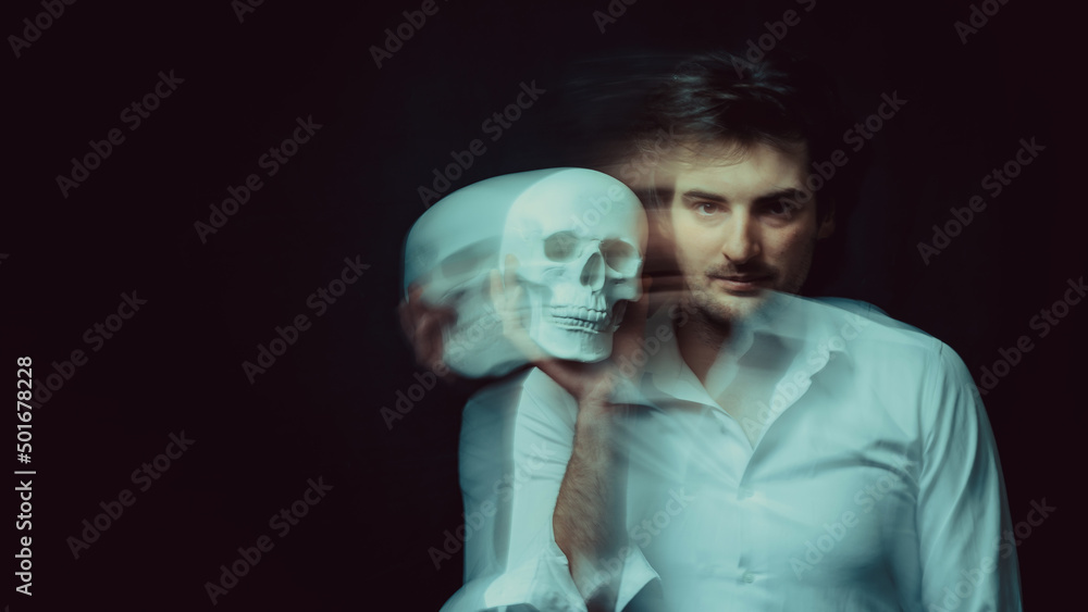 abstract blurry portrait of a psychopathic man with mental disorders ...