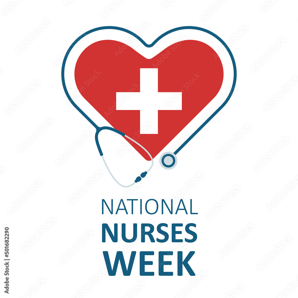 Vetor de National nurses week. Red heart with white cross and ...