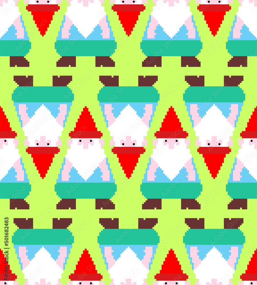 Garden gnome pixel art pattern seamless. 8 bit pixelated background ...