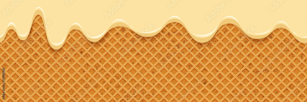 Ice cream melted on waffle background. Seamless pattern sweet icecream ...