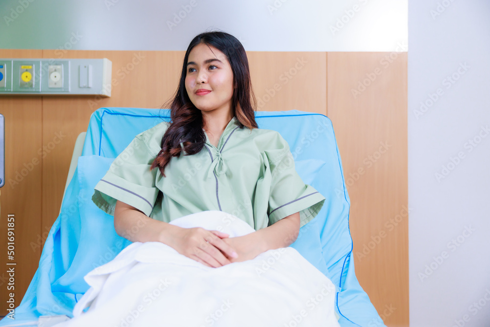 Happy smile successful Beautiful woman patient triumphing in modern ...