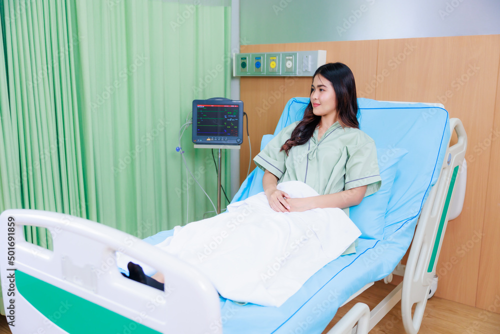 Happy smile successful Beautiful woman patient triumphing in modern ...