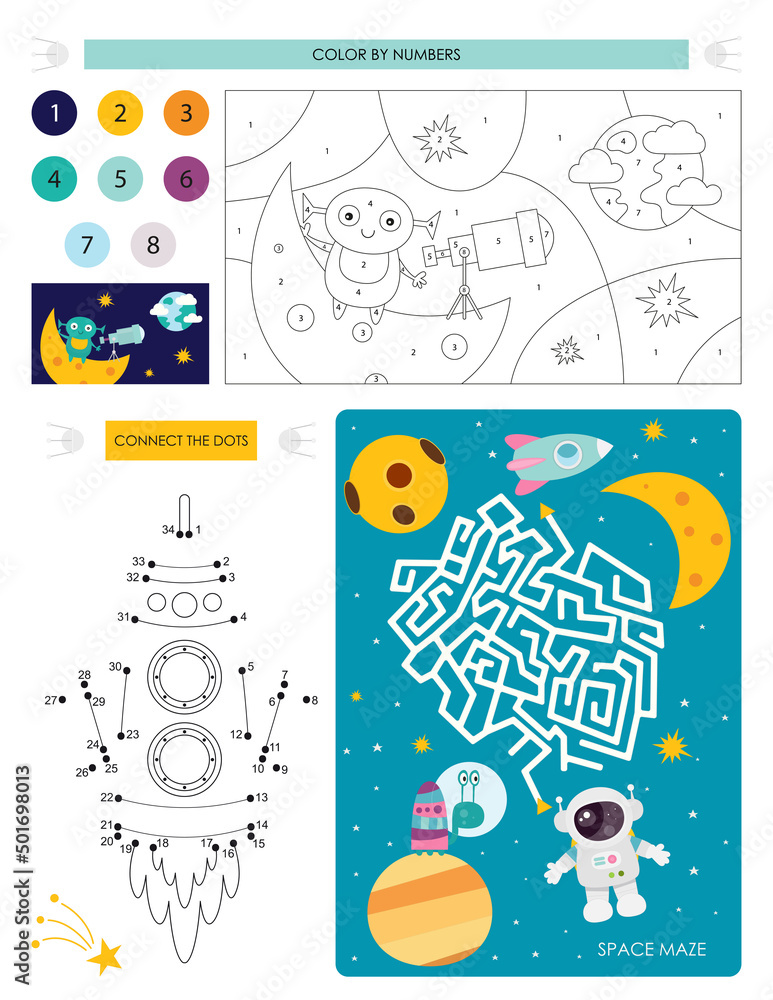 Vetor do Stock: Space Activity pages for kids. Printable activity sheet ...