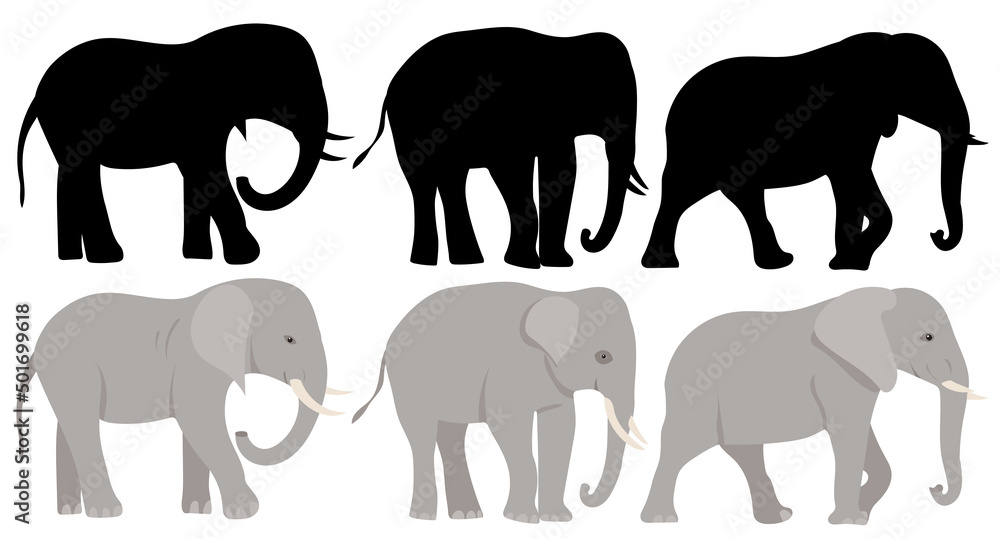 elephants flat design, isolated on white background, vector Stock ...