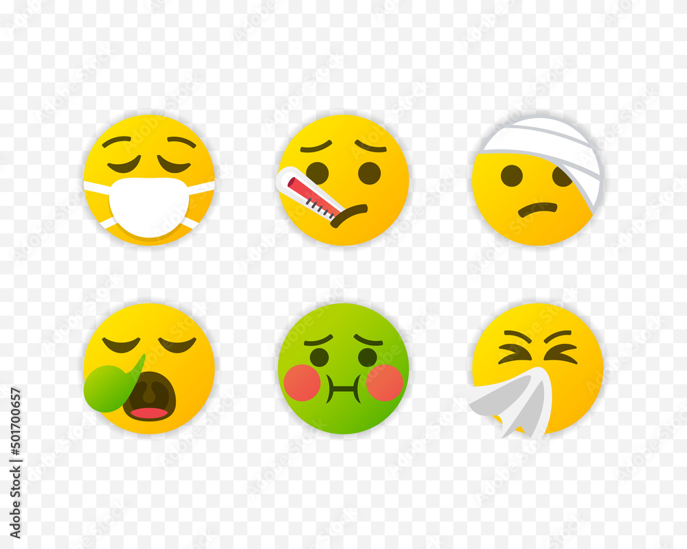 Emoji sick set. Emoticon Icons disease collection isolated. Vector illustration EPS 10 Stock ...