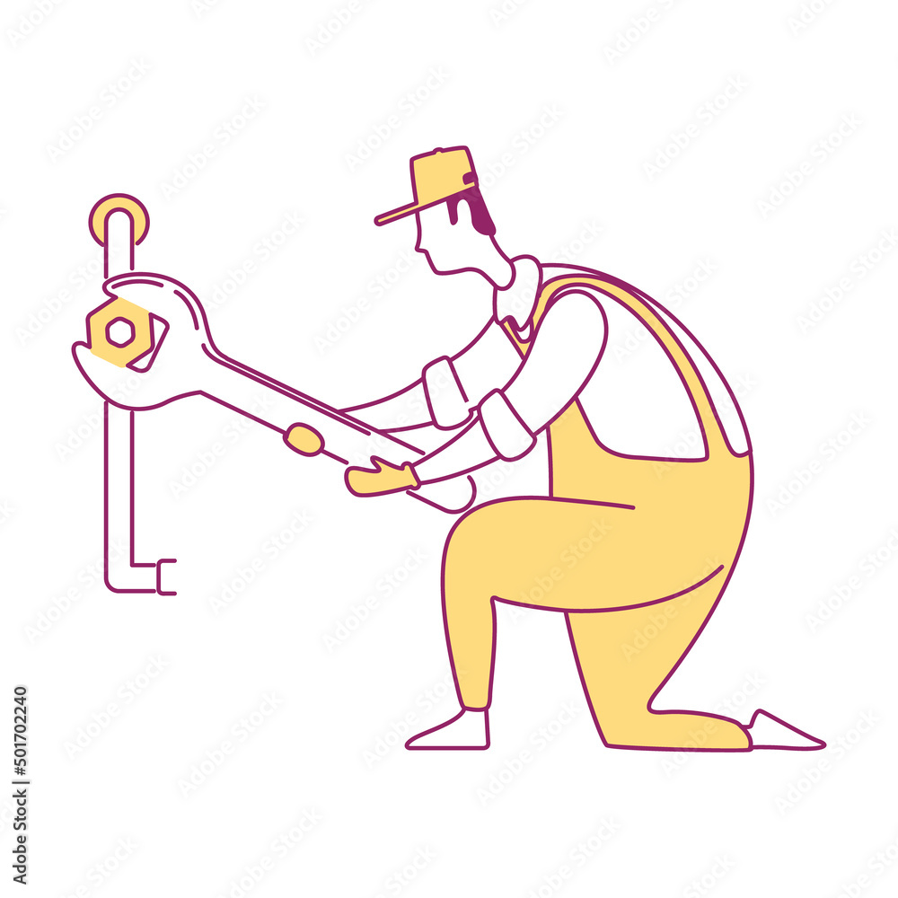 Maintenance worker with wrench semi flat color vector character ...