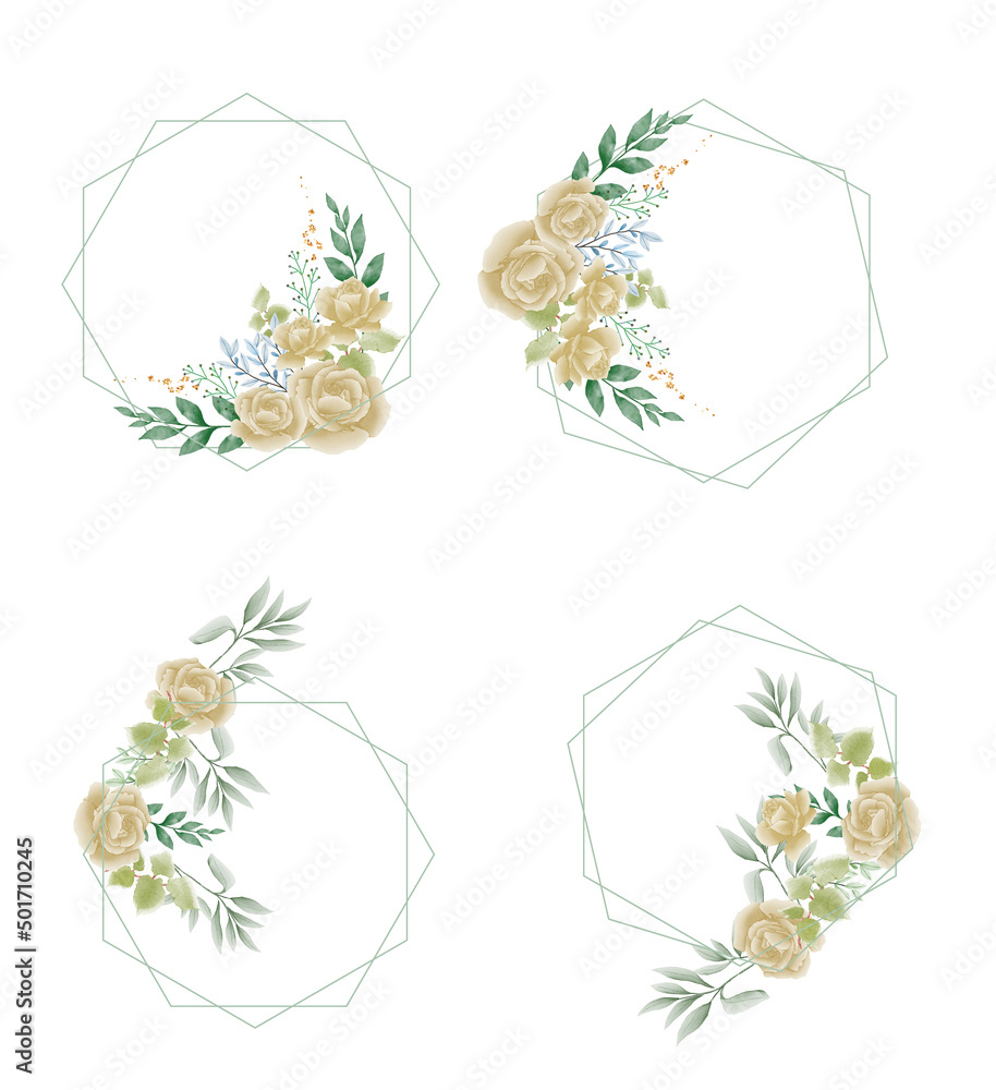 set of Watercolor floral frame invitation card design. Set of floral ...