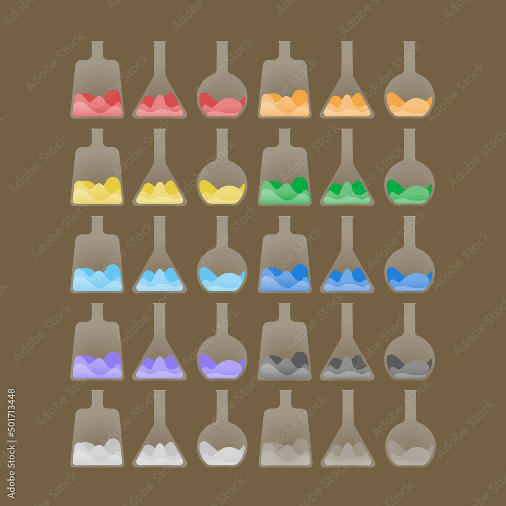 Poster Set of rainbow colors chemistry liquid in transparent glass ...