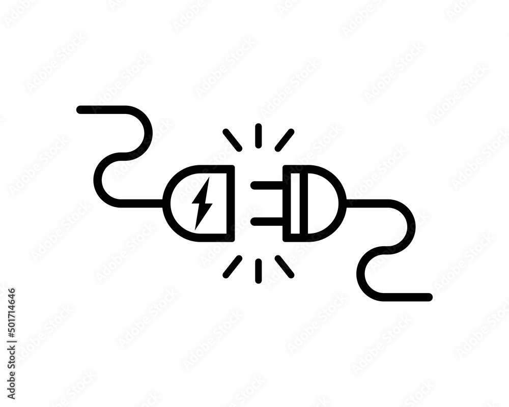 Electric wire with plug and socket icon. Electrical connection symbol ...