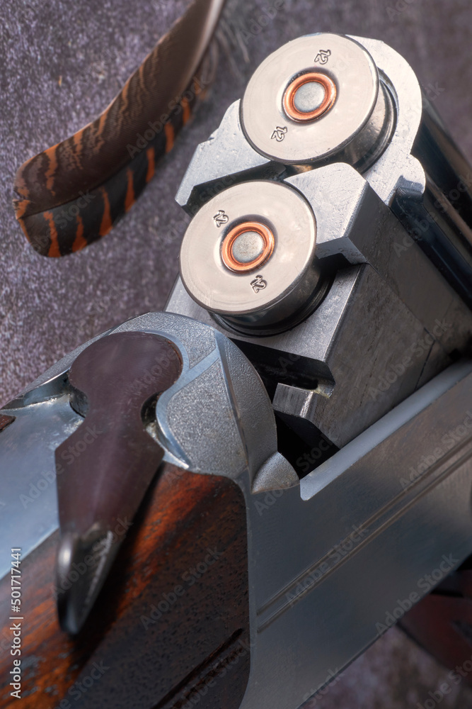 classic double-barreled shotgun with a vertical arrangement of barrels ...