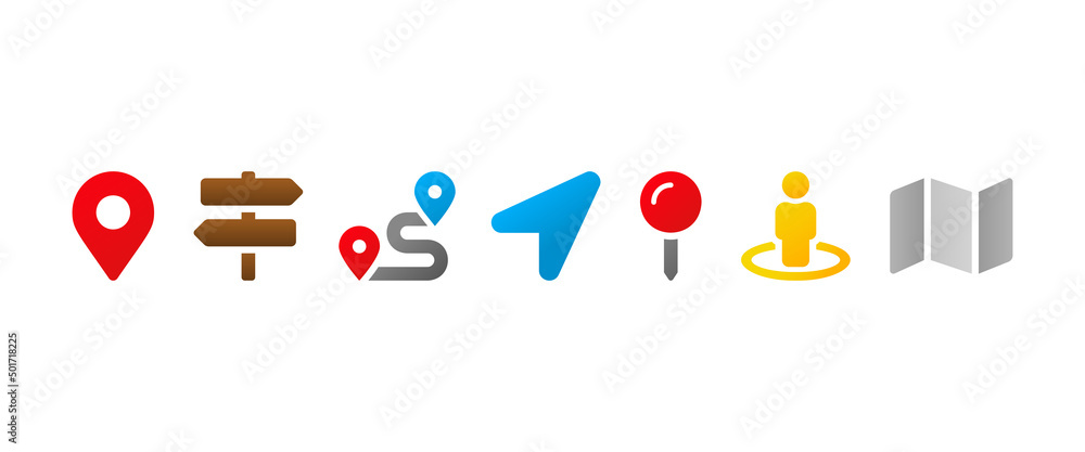 Location icons set. GPS maps and map pin symbols in gradient style ...
