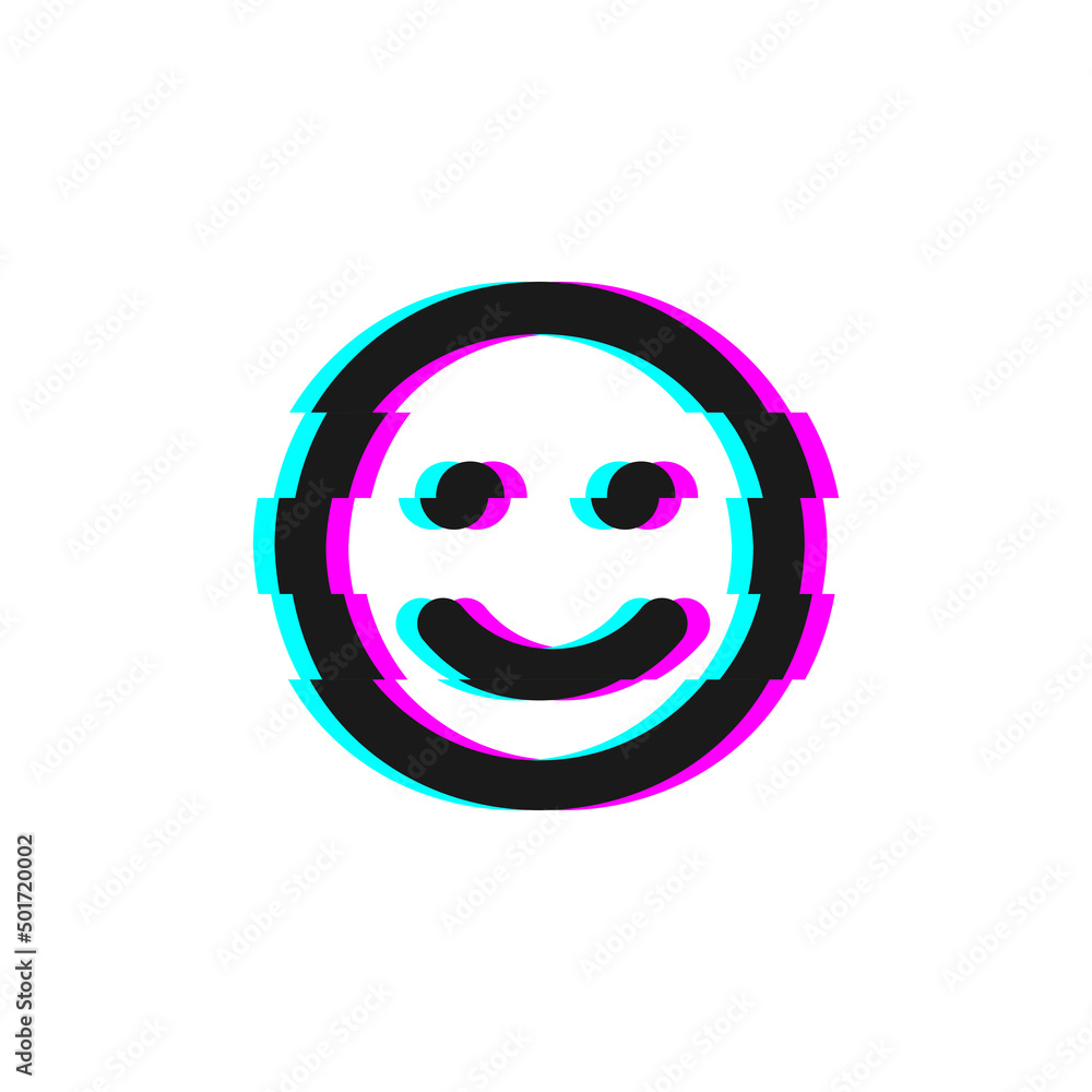 Vector icon of glitch smile emoji. Glitch emoticon symbol isolated on ...