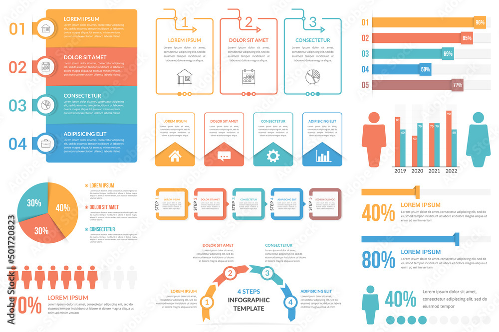 Infographic elements - steps and options, percents, people infographics ...