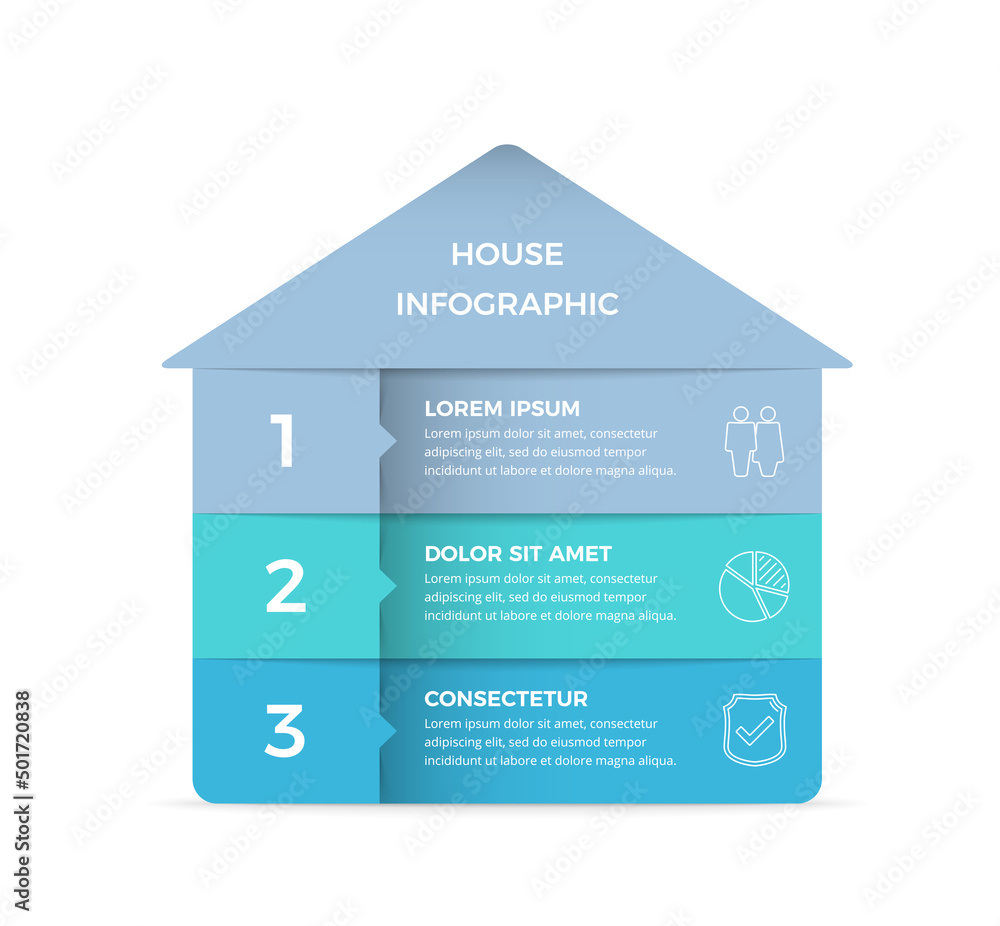 Infographic template with house divided on three elements with place ...