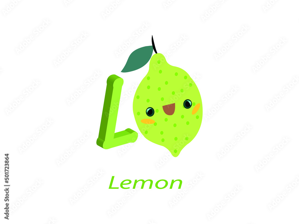 L for lemon Alphabet Vector illustration. Fruit and Vegetables Name ...