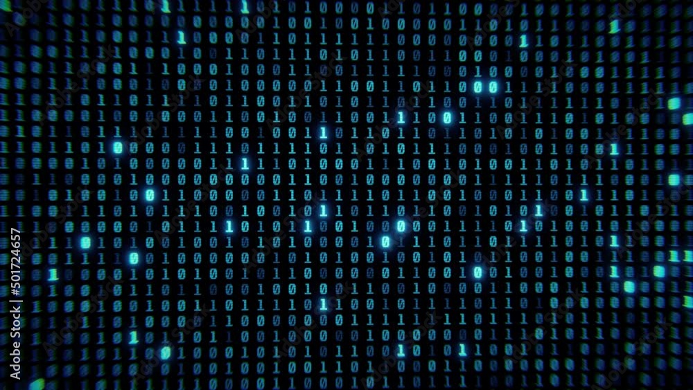 4k Screen close up digital computer numbers. Blue digital binary data ...