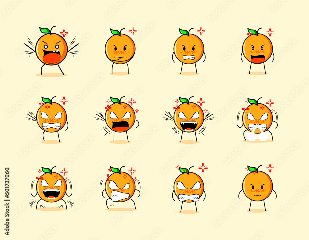collection of cute orange cartoon character with angry expressions ...